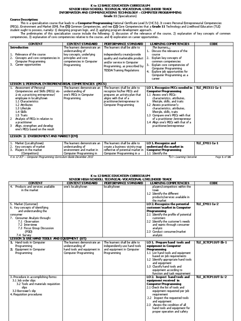 Final ICT Computer Programming Grade 11 12 PDF | PDF | Software Development | Occupational ...