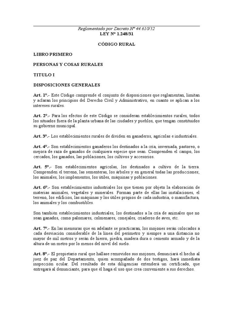 Ley 1248 - 31 Codigo Rural | PDF | Propiedad | Salario
