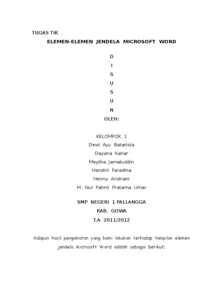 Tugas TIK - Elemen-Elemen Jendela Microsoft Word | PDF