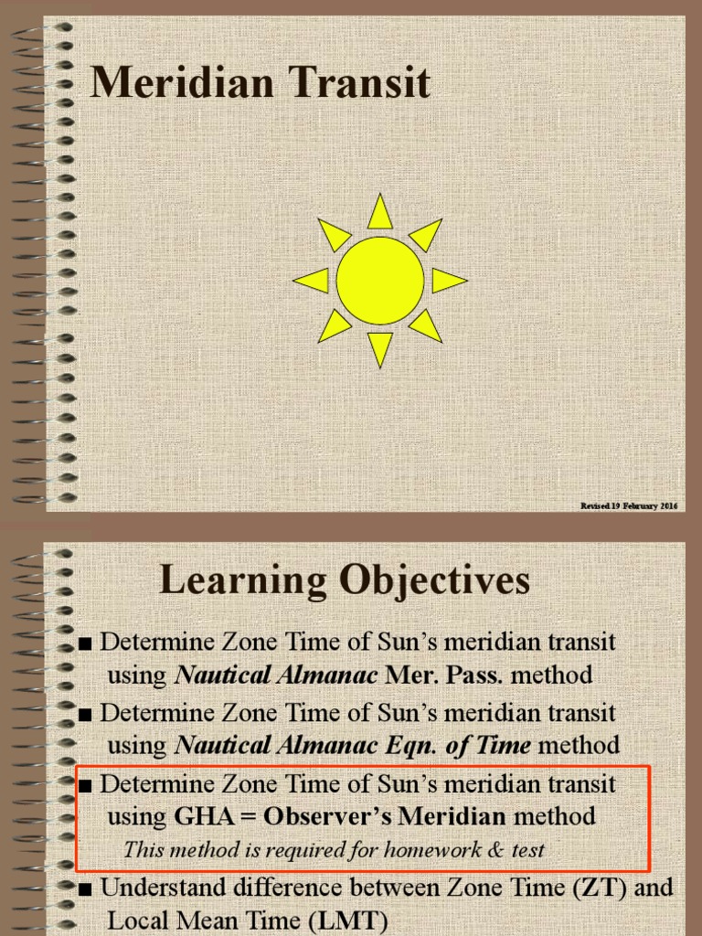 Sun Meridian Transit Calculation Methods | PDF | Latitude | Longitude