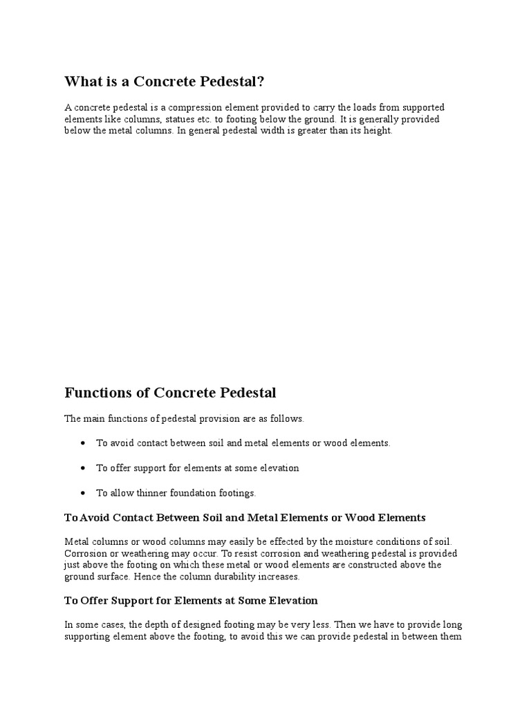 Concrete Pedestal: Functions and Construction | PDF | Column ...