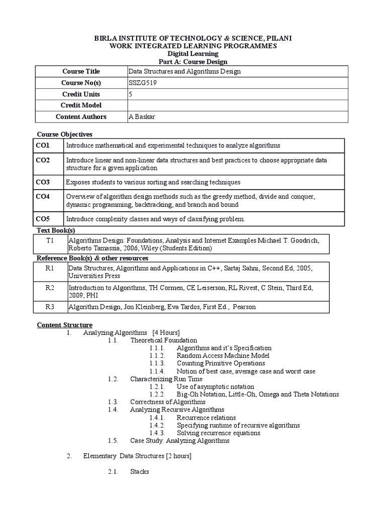 2 - SS ZG519 - Data Structures and Algorithms Design | PDF | Algorithms | Algorithms And Data ...