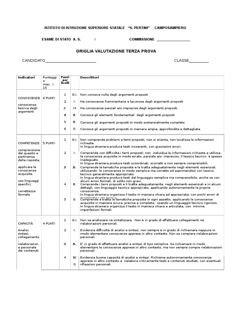 Griglia Di Valutazione Terza Prova | PDF Griglia Di Valutazione Terza Prova | PDF