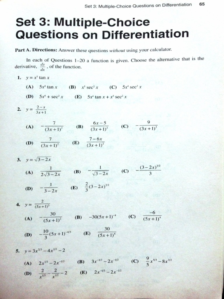 Differentiation Mcqs | PDF