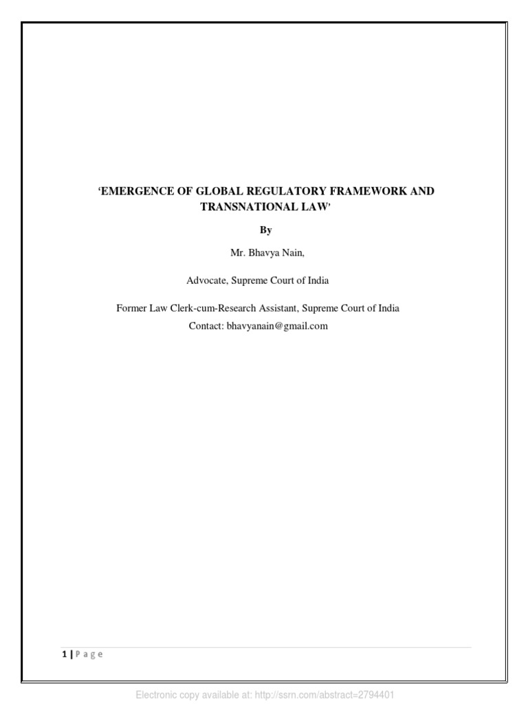 Emergence of Global Regulatory Framework and Transnational Law | PDF