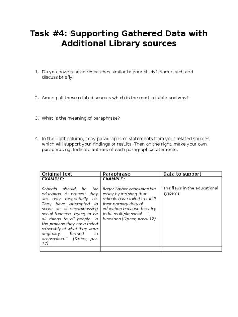 Task4: Paraphrasing Form | PDF