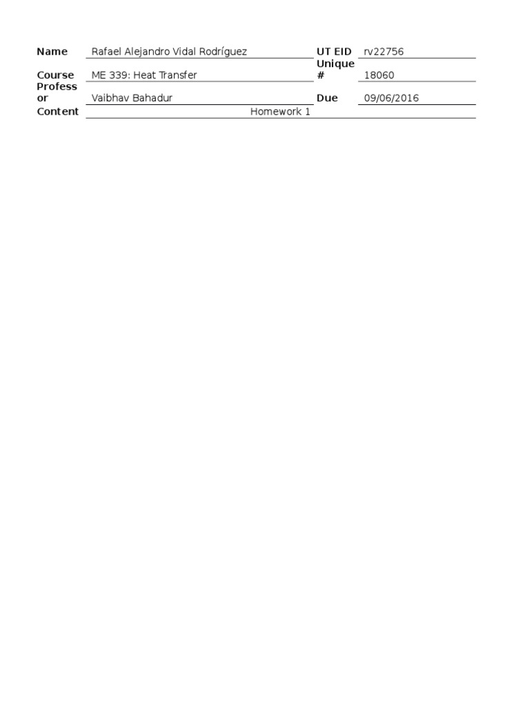 ME 339 Heat Transfer Homework 1 | PDF