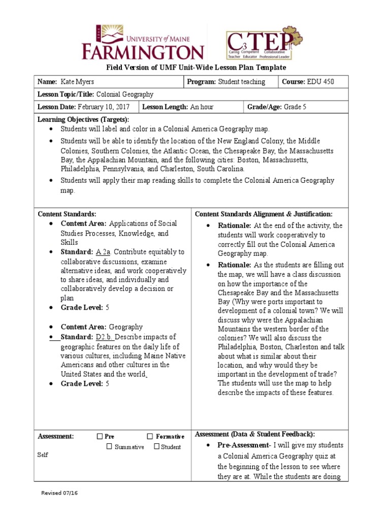 Colonization Lesson Plan | PDF | Educational Assessment | Teachers