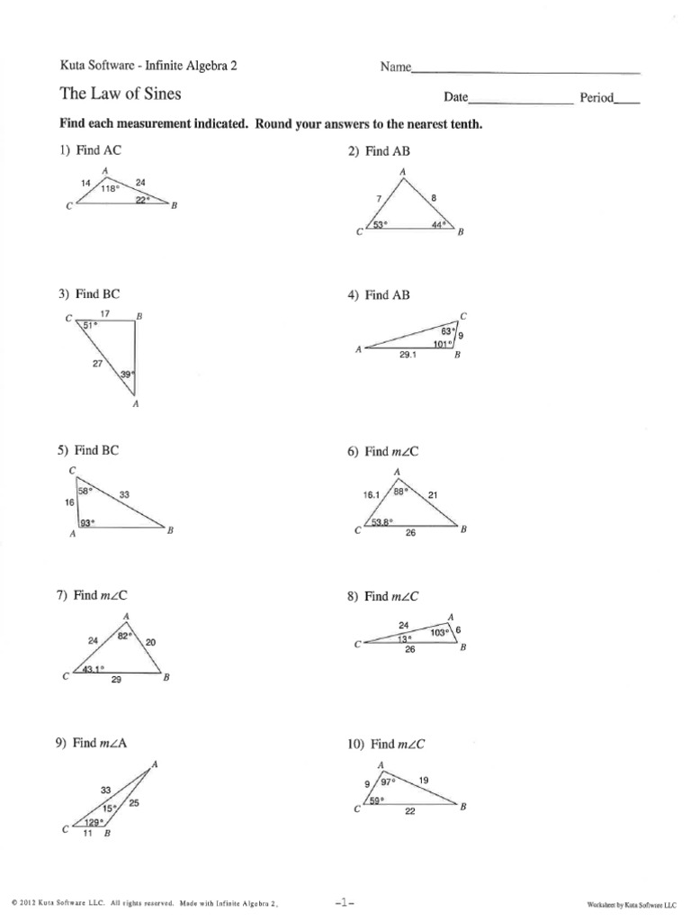 Law of Sines Ws - Answers | PDF