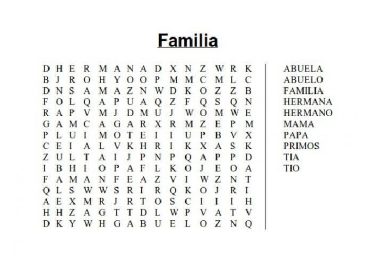 Sopa De Letras Tipos De Familia - Image to u