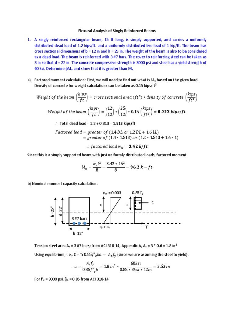 Flexural Analysis of Singly Reinforced Beams-Example | PDF | Beam (Structure) | Strength Of ...
