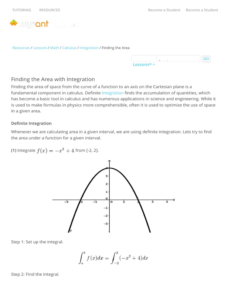 Finding The Area Using Integration - Wyzant Resources | PDF | Integral ...