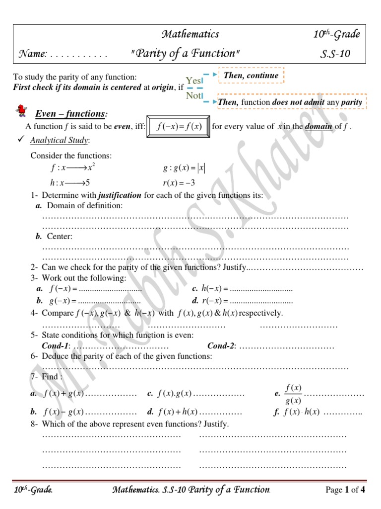 S s-10 Parity of A Function | PDF | Function (Mathematics) | Cartesian ...