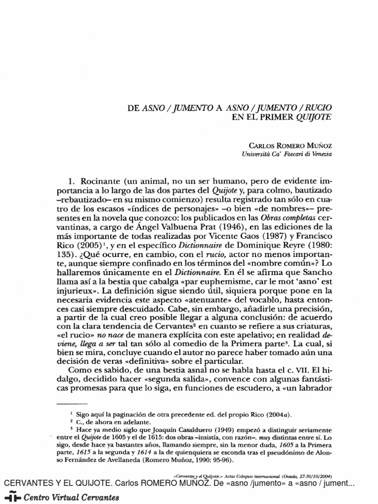 De Asno, Jumento A Asno, Jumento, Rucio | PDF | Don Quijote | Burro