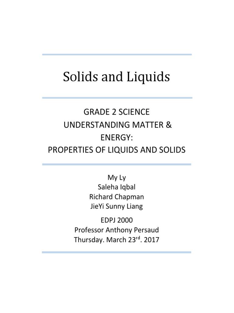 2nd Grade Solids and Liquids Activities | PDF | Learning Styles | Liquids