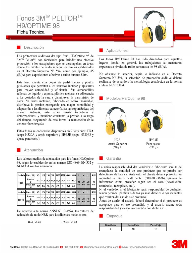 Ficha Tecnica Fonos 3m Optimo 98 | PDF | Science | Ingeniería