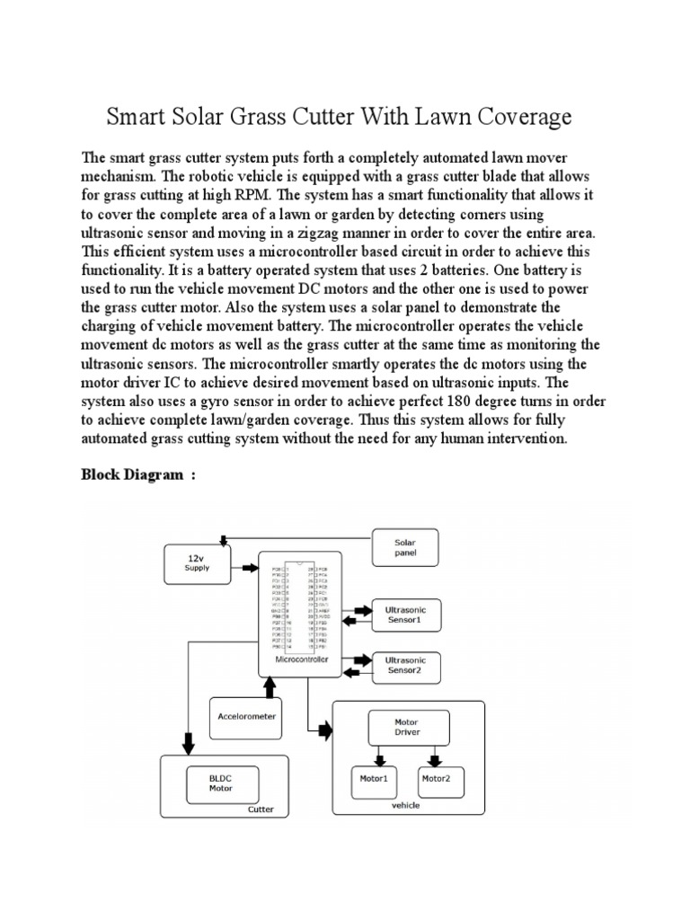 Smart Solar Grass Cutter With Lawn Coverage: Block Diagram