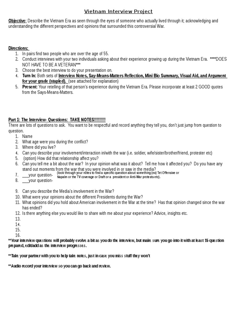 Vietnam Interview Project | PDF | Vietnam War | Argument