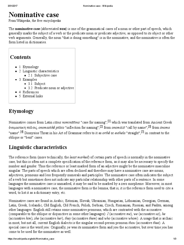 Nominative Case: From Wikipedia, The Free Encyclopedia | PDF ...