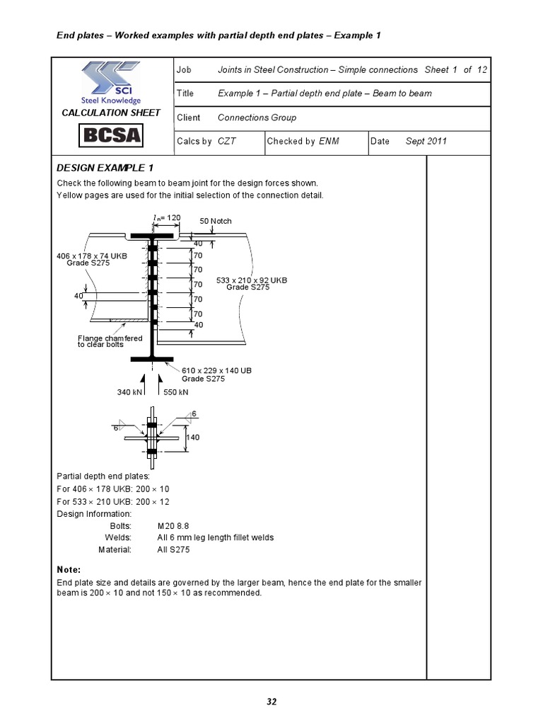 Partial Depth End Plate - Beam To Beam | PDF