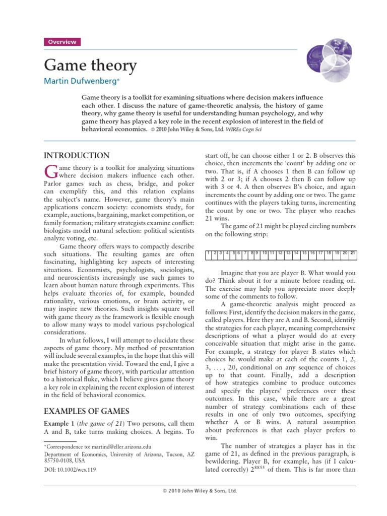 Game Theory History PDF | PDF | Game Theory | Economics Of Uncertainty