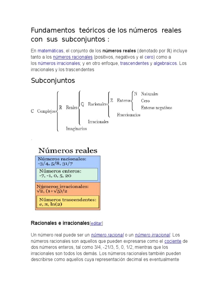 Fundamentos Teóricos de Los Números Reales Con Sus Subconjuntos | PDF | Número Real | Número ...