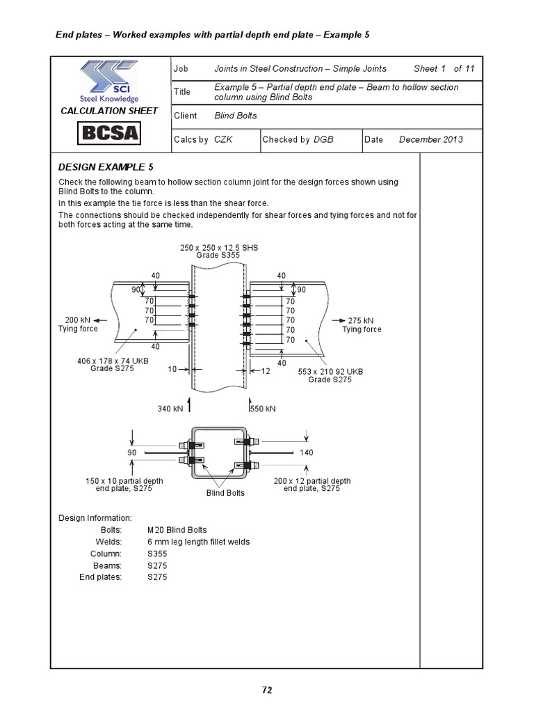 End Plates - Worked Examples With Partial Depth End Plate - Example 5 | PDF