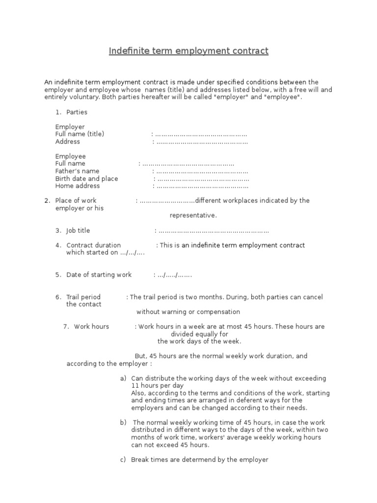 Indefinite Term Employment Contract | PDF | Overtime | Working Time