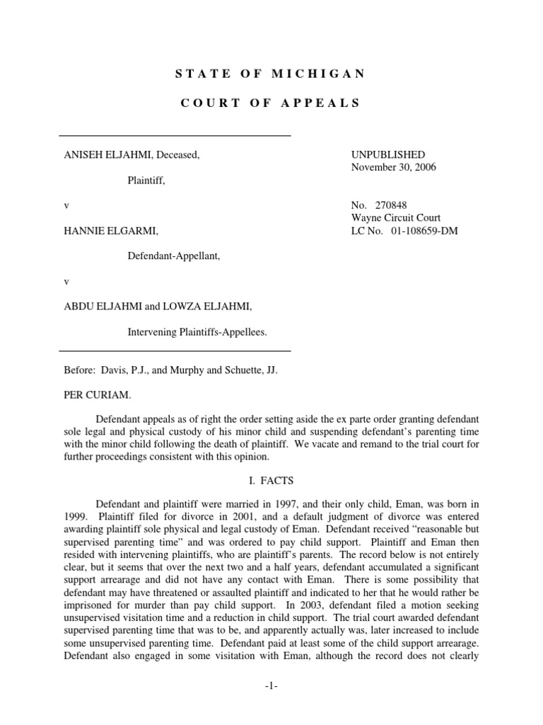 Michigan Child Custody Appeal Case | PDF | Child Custody | Standard Of ...