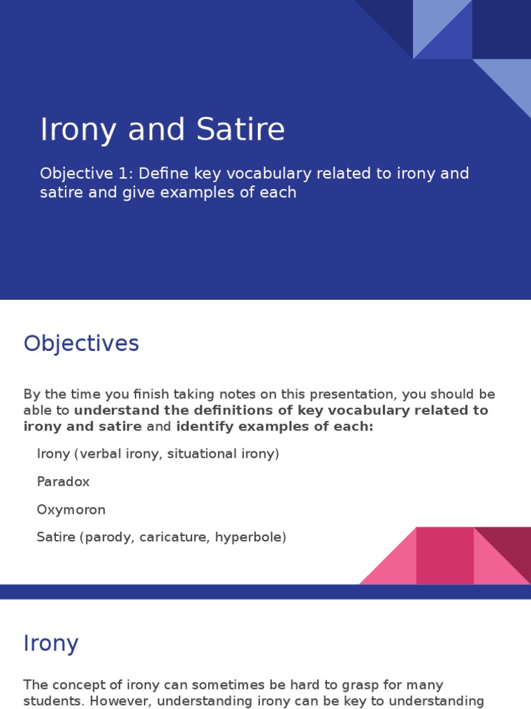 Irony and Satire - Objective 1 | PDF | Irony | Satire