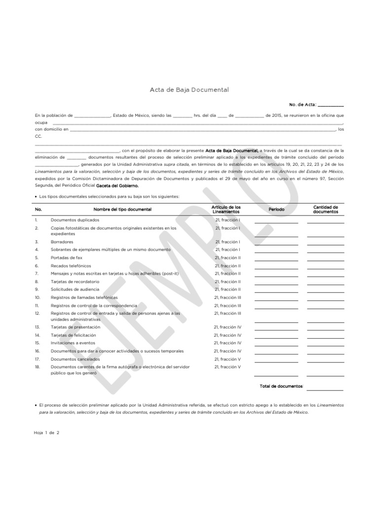 Acta de Baja Documental Formato | PDF | Informática y tecnología de la información