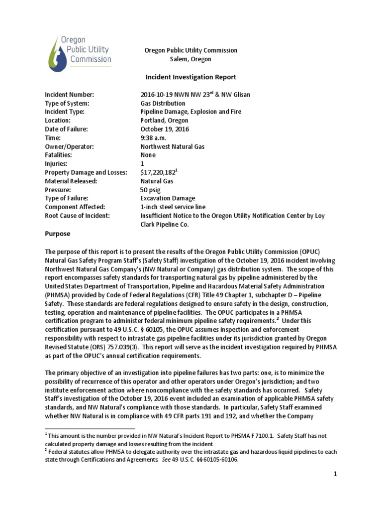 NW 23rd Explosion Incident Report - Oregon Public Utility Commission ...