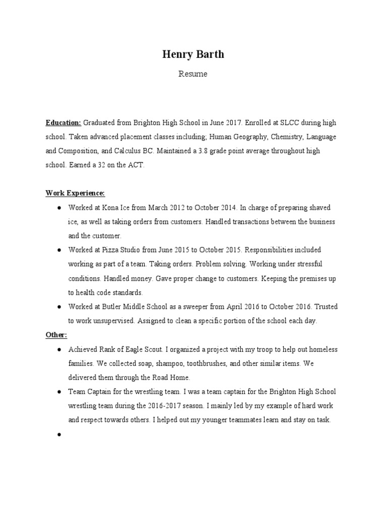 Henry Barth: Resume | PDF