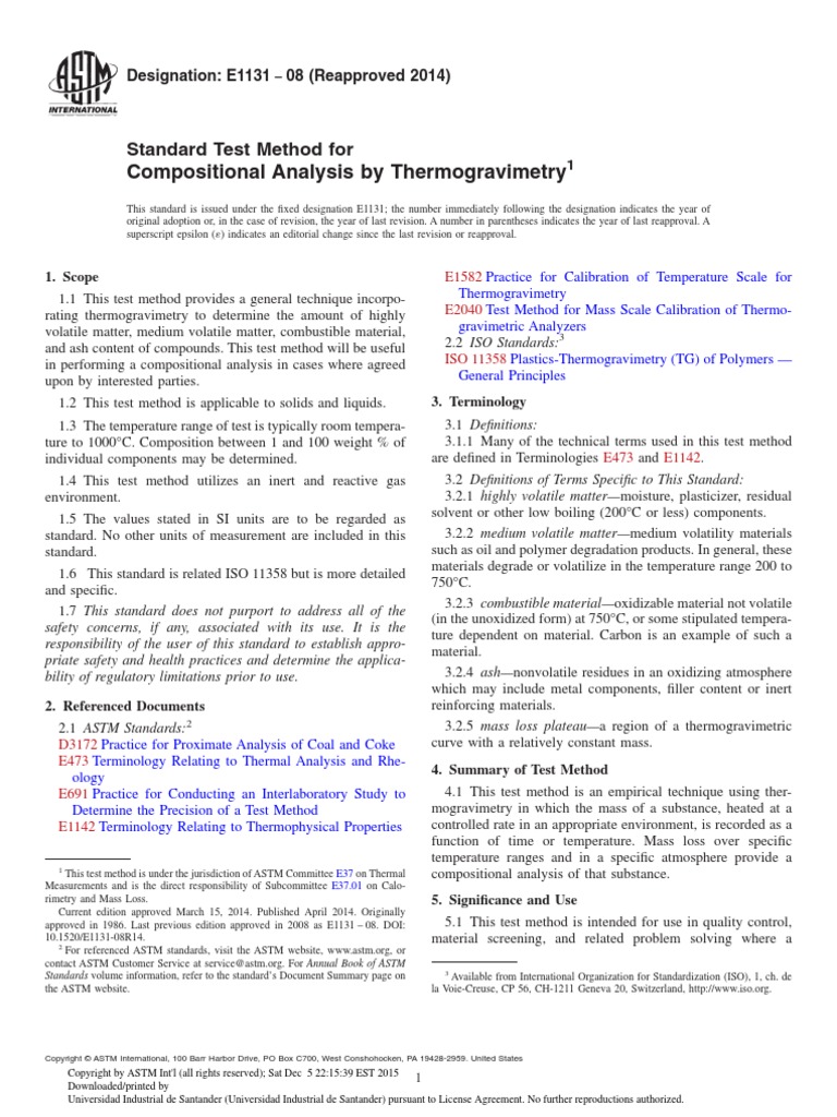 Astm e 1131 Tga | PDF | Gases | Temperature