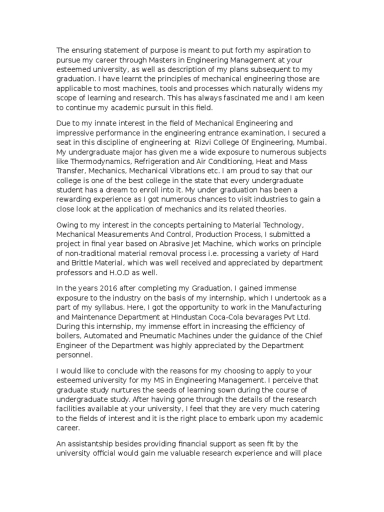 Sop | PDF | Mechanical Engineering | Engineering