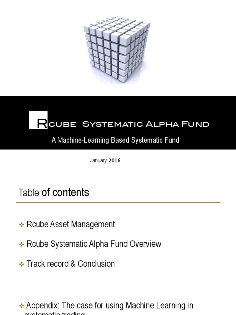 Rcube Systematic Alpha Fund Presentation | PDF | Algorithmic Trading | Diversification (Finance)