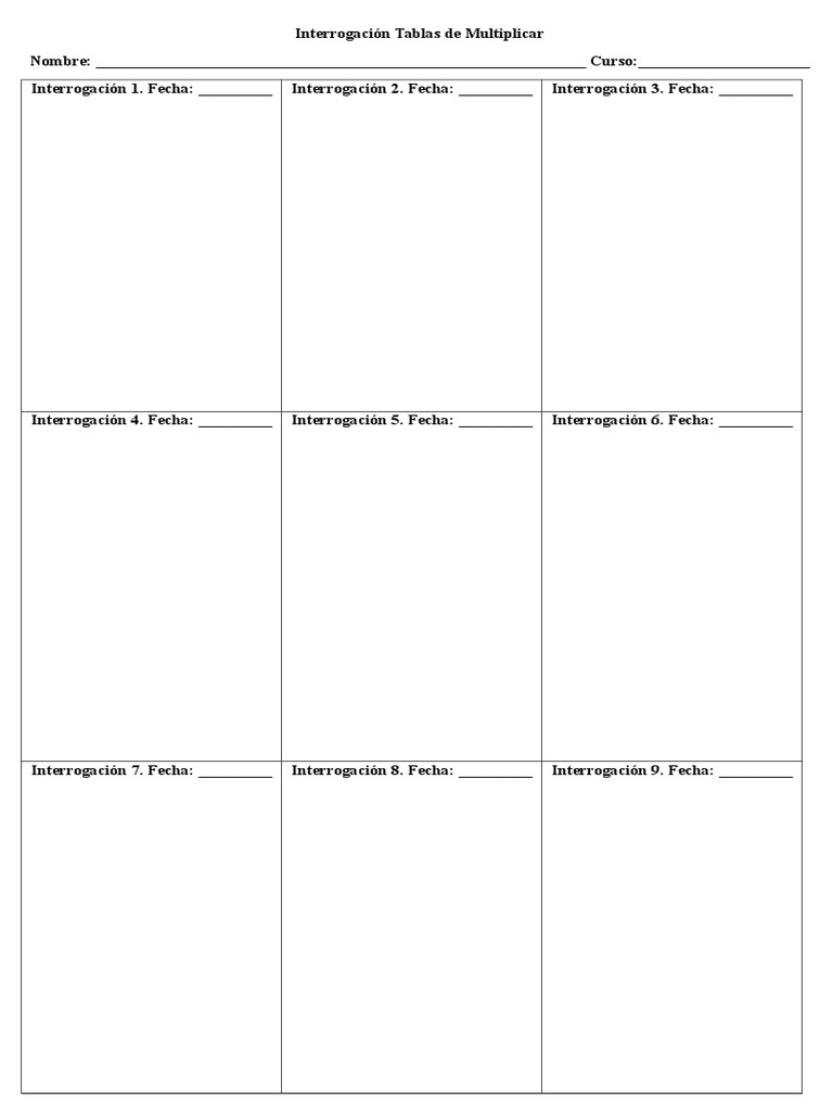 Interrogación Tablas de Multiplica Formato Alumno | PDF | Crecimiento personal y profesional
