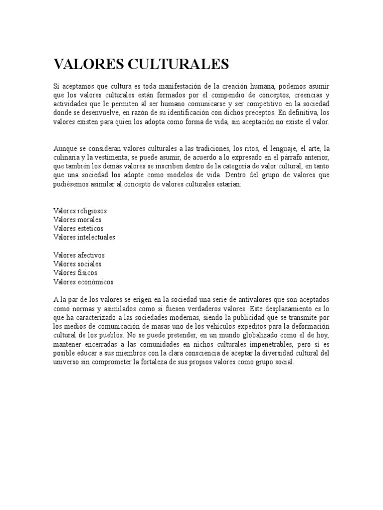 Definición y Ejemplos de Valores Culturales | PDF