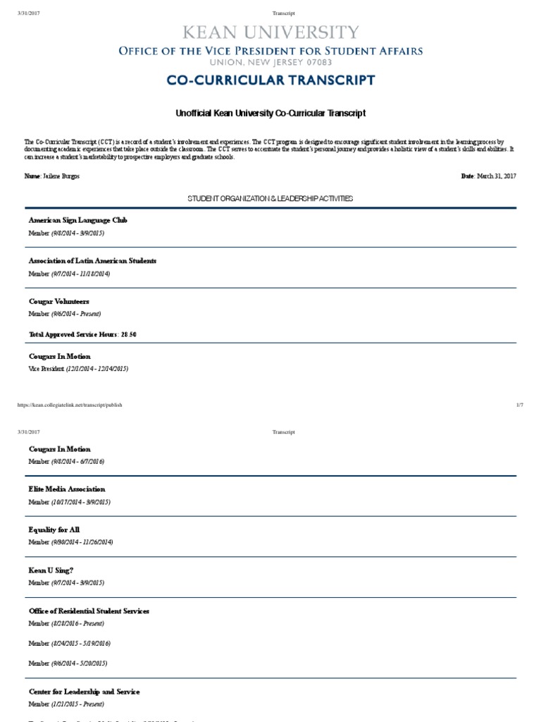 Co Curricular Transcript | PDF | Behavior Modification | Learning