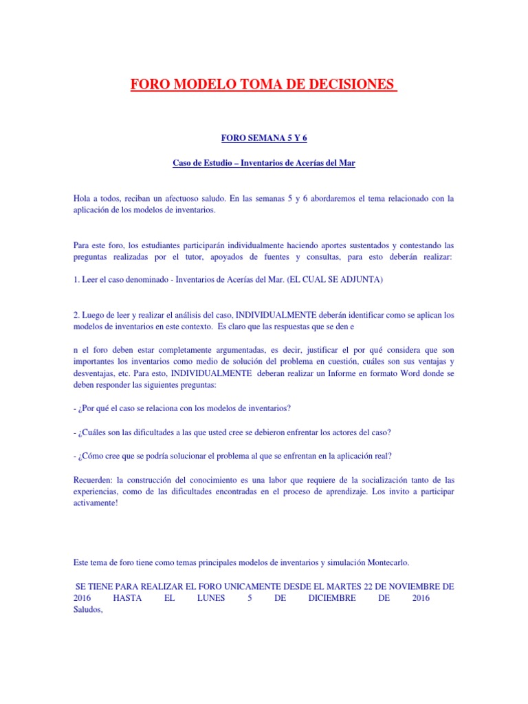 Foro Modelo Toma de Decisiones | PDF | Inventario | Toma de decisiones