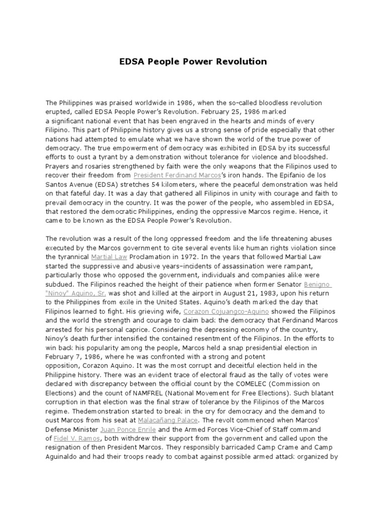 EDSA People Power Revolution | Corazon Aquino | Philippines