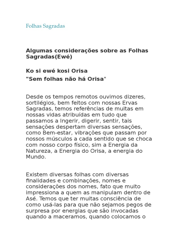 Ewe - Folhas Sagradas Candomble | PDF | Science | Religião e crença