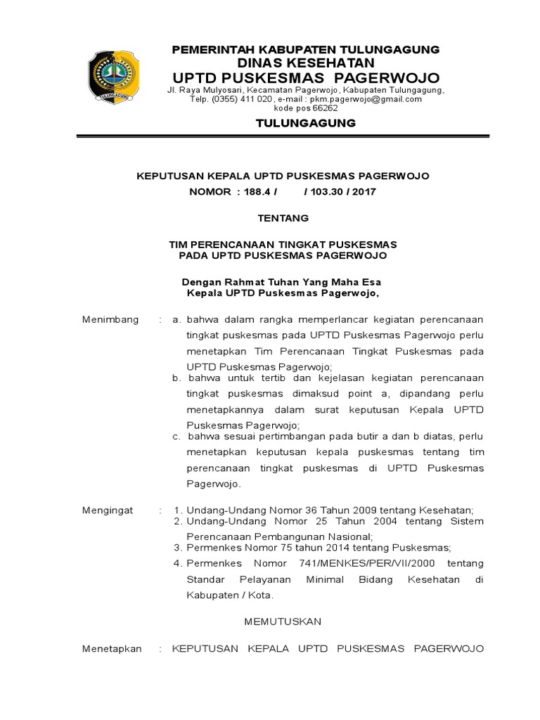 01.Sk Tim PTP (Perencanaan Tingkat Puskesmas) (Print) | PDF
