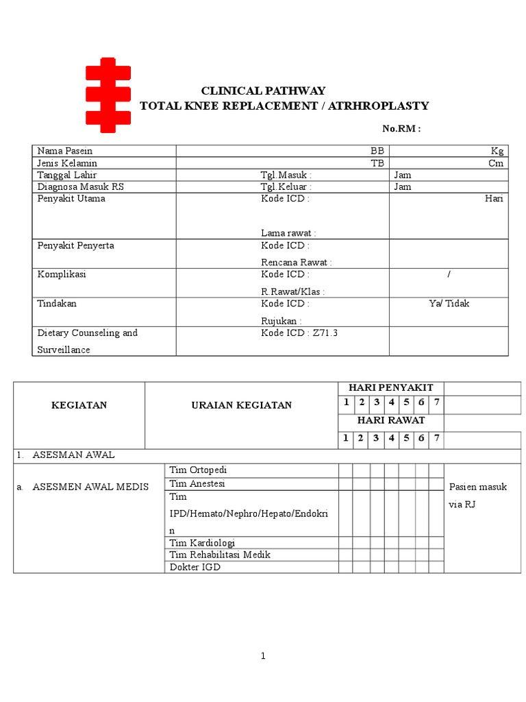 Clinical Pathway Total Knee Replacemet | PDF