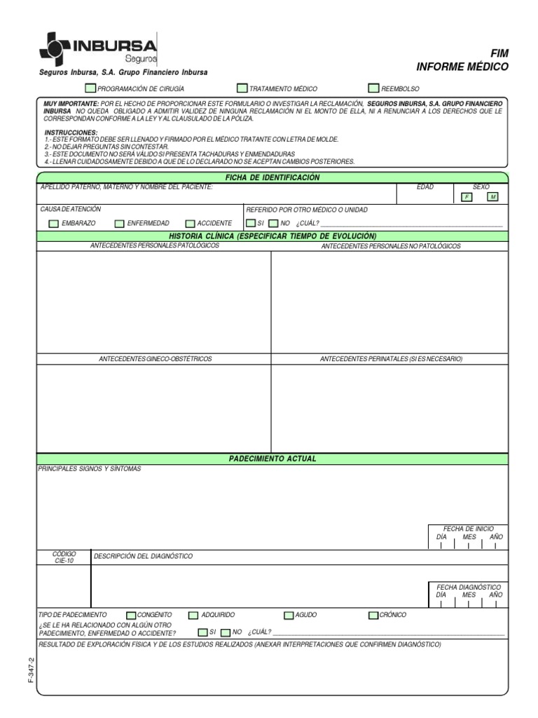 Informe Medico Inbursa | Diagnostico medico | Ciencias de la Salud