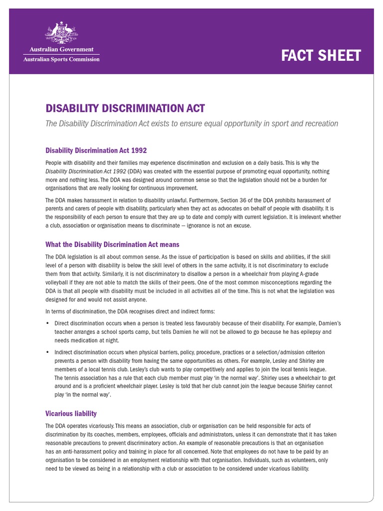 Fact Sheet: Disability Discrimination Act | PDF | Disability ...