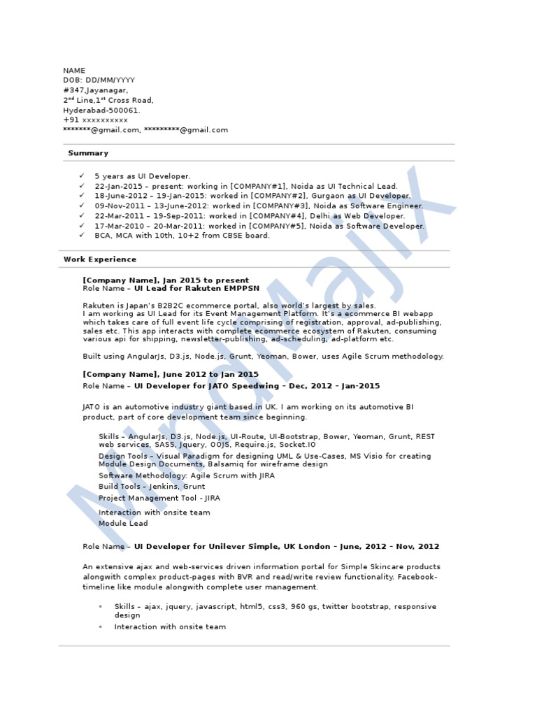 Experienced UI Developer with 5+ years | PDF | Ajax (Programming) | Java Script