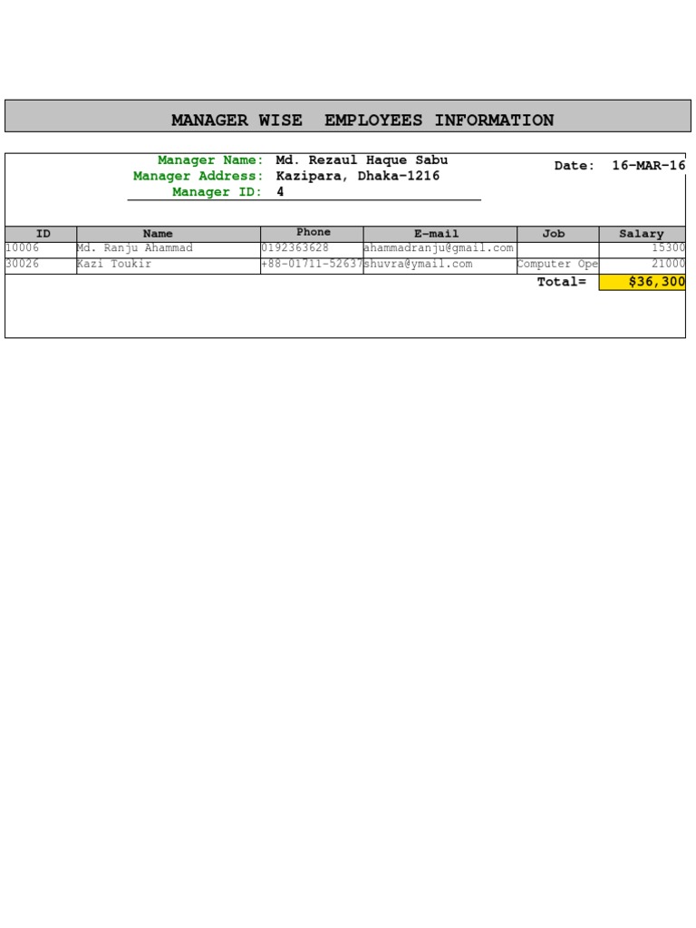Oracle Report Employee MGR | PDF