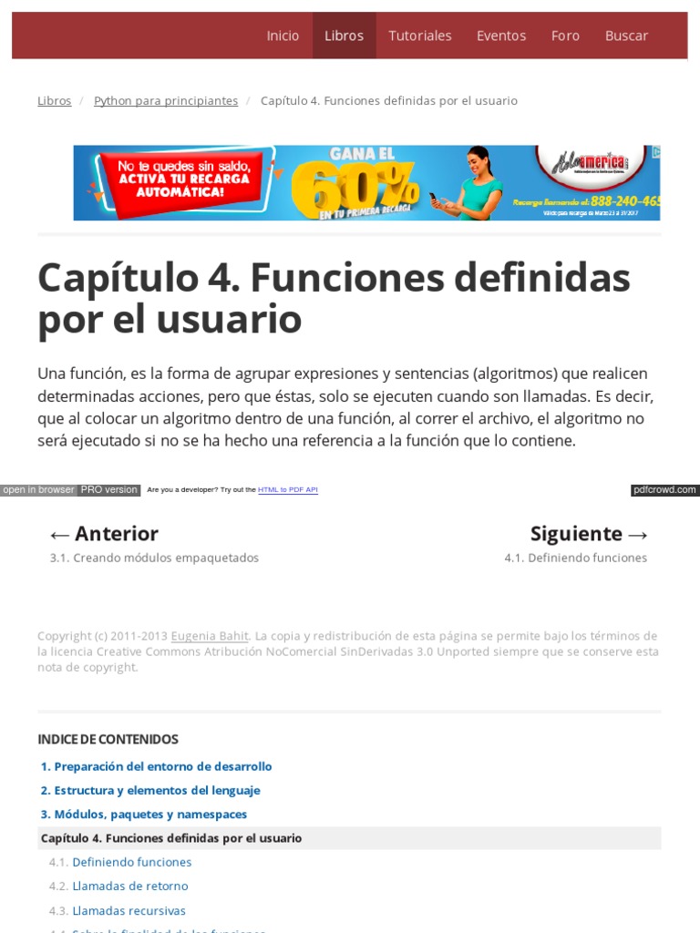 Capítulo 4. Funciones Definidas Por El Usuario | Descargar gratis PDF ...