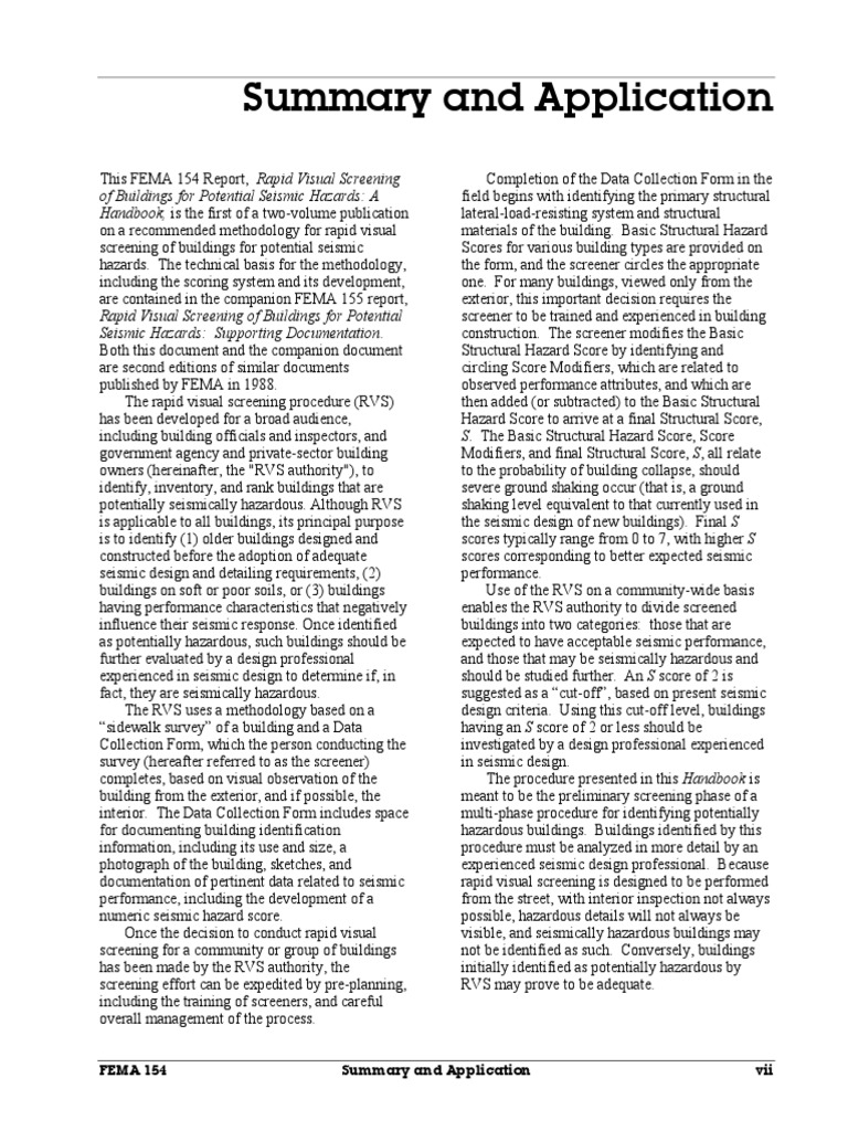 Fema 154 04 Summary&Application | PDF | Seismology | Federal Emergency ...